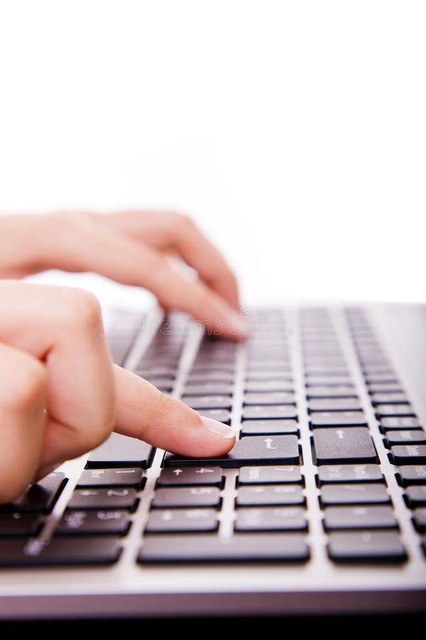 Hand Touching Computer Keys during Work Stock Photo - Image of ...