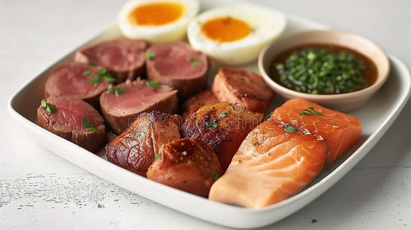 Protein plate stock illustration. Illustration of steak - 305163337