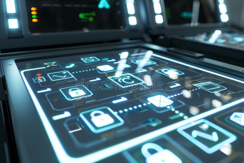 Closeup of a Secure Electronic Ballot Box with Encryption Symbols ...
