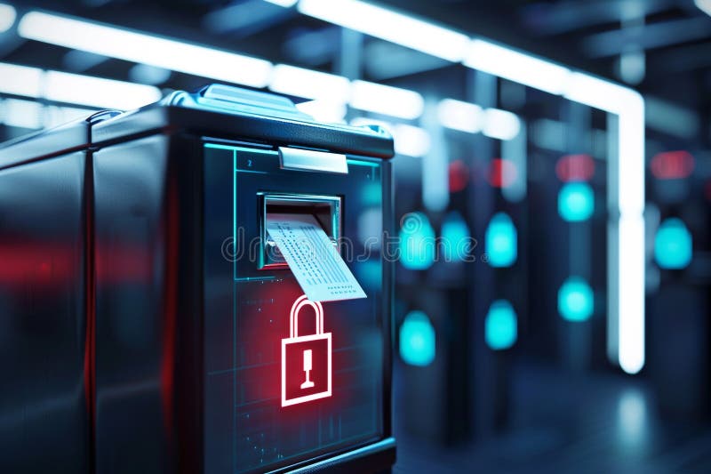 Closeup of a Secure Electronic Ballot Box with Encryption Symbols ...
