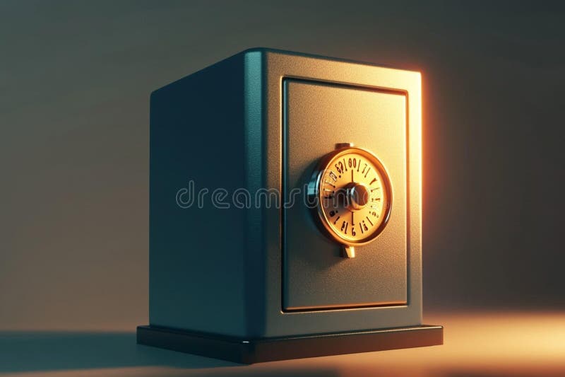 Close-up of a Secure Metal Safe with Combination Lock Illuminated by ...
