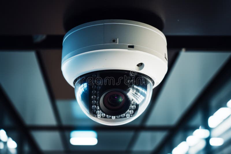 Close Up of Security Camera on Ceiling in Office Building. Generative ...
