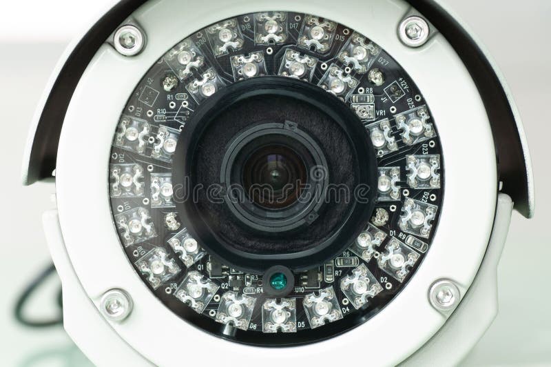 Close-up of a Security Camera Lens with LED Lights. Stock Image - Image ...