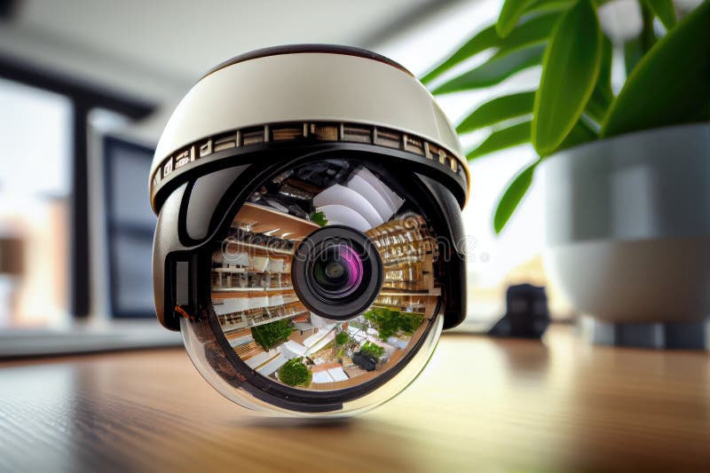 Close-up of Security Camera Lens, Showing Detailed View of Office ...
