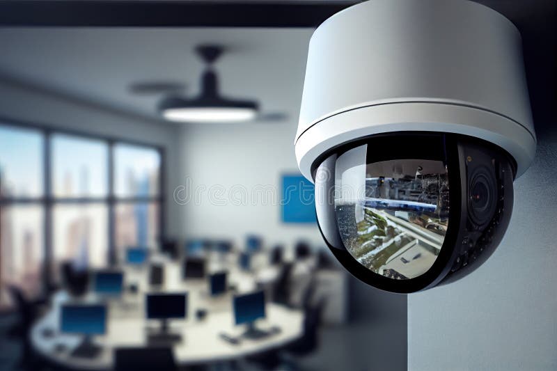 Close-up of Security Camera Lens, Showing Detailed View of Office ...