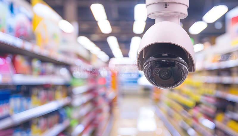 Close-up of a Security Camera in a Retail Store, Highlighting ...