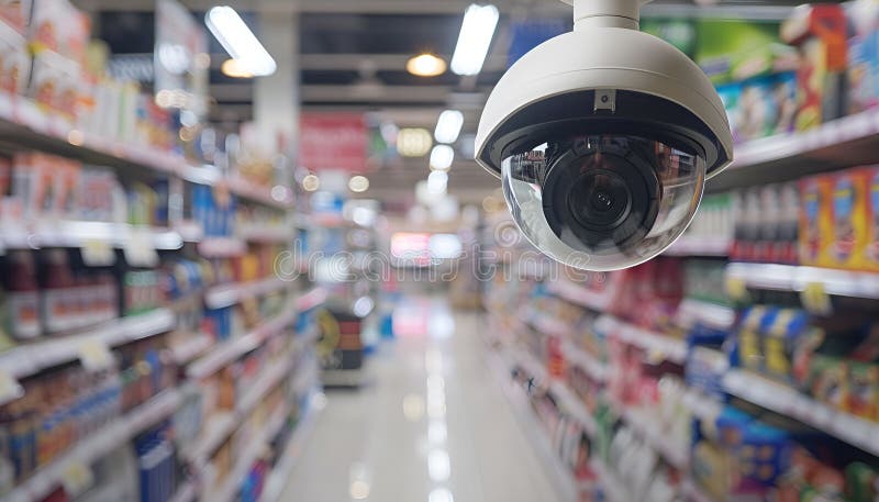 Close-up of a Security Camera in a Retail Store, Highlighting ...