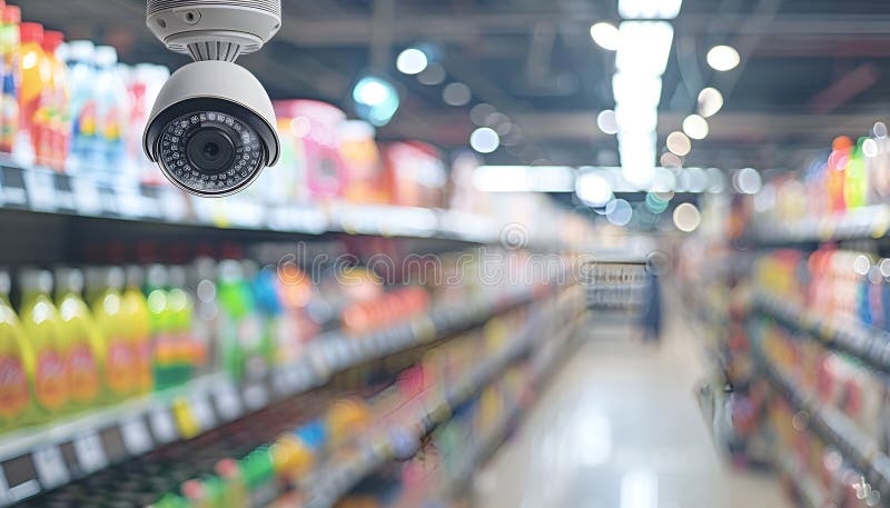 Close-up of a Security Camera in a Retail Store, Highlighting ...