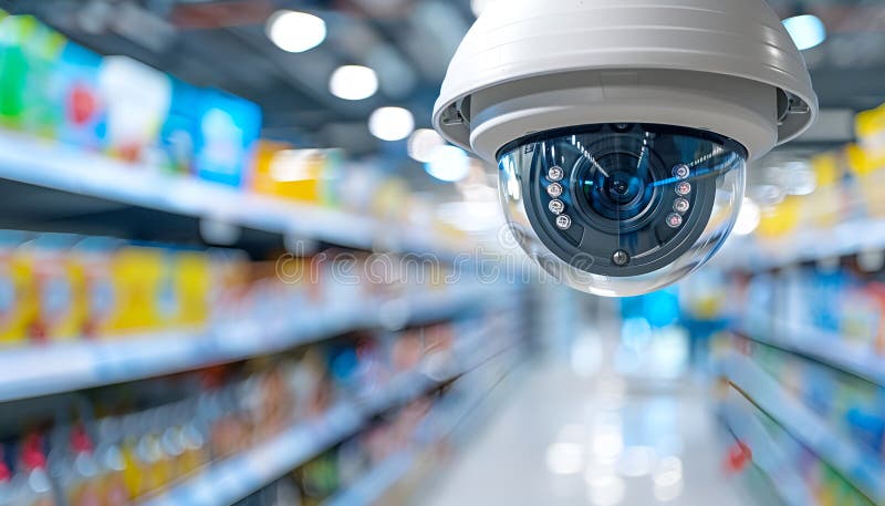 Close-up of a Security Camera in a Retail Store, Highlighting ...