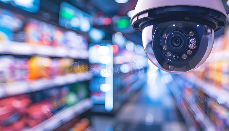 Close-up of a Security Camera in a Retail Store, Highlighting ...