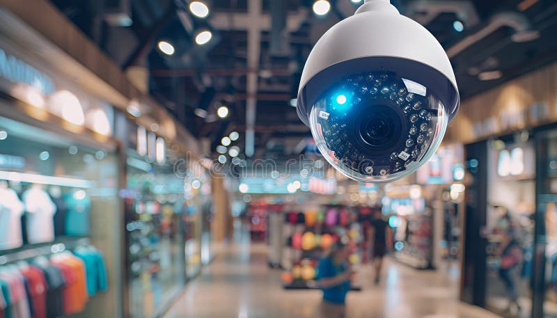 Close-up of a Security Camera in a Retail Store, Highlighting ...