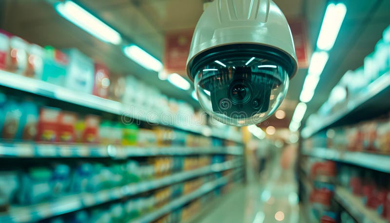 Close-up of a Security Camera in a Retail Store, Highlighting ...