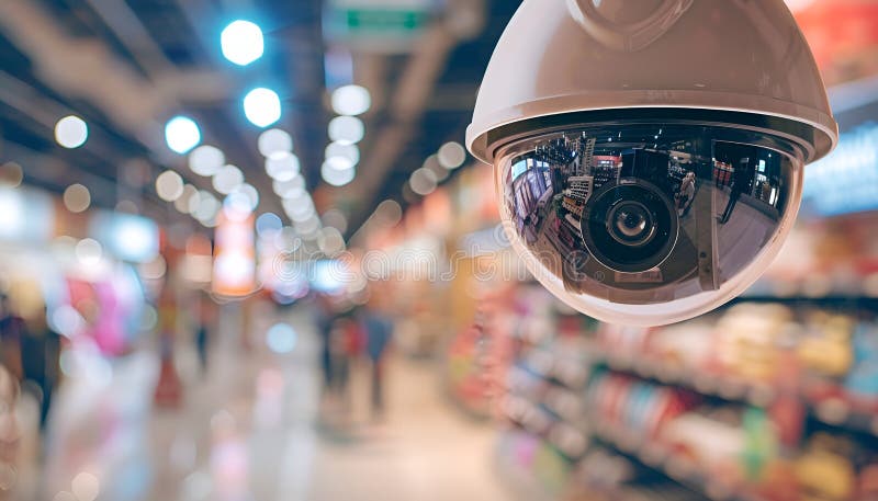 Close-up of a Security Camera in a Retail Store, Highlighting ...