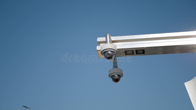 Security Camera on a Pole with Electric Power Substations and Power ...