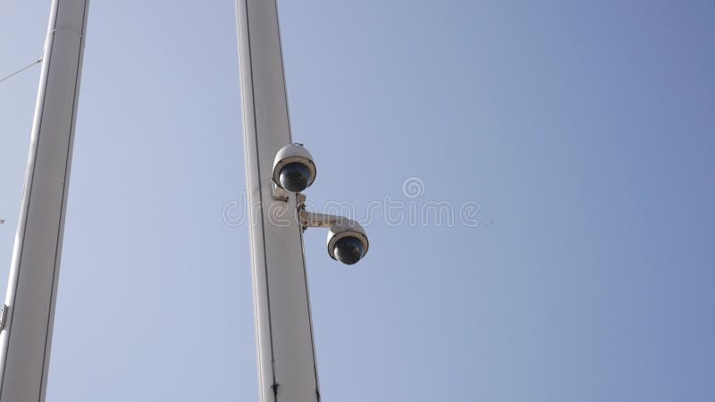 Security Camera on a Pole with Electric Power Substations and Power ...