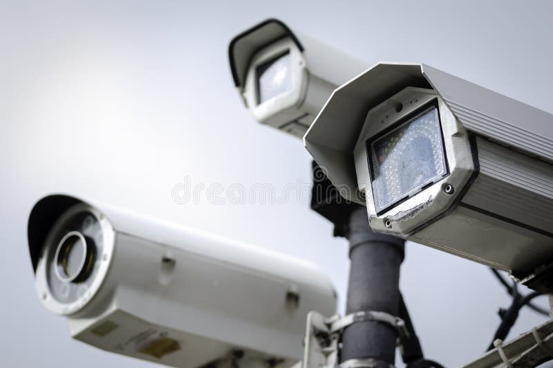 Close Up of a Security CCTV Cameras on a Lamp Post Stock Image - Image ...