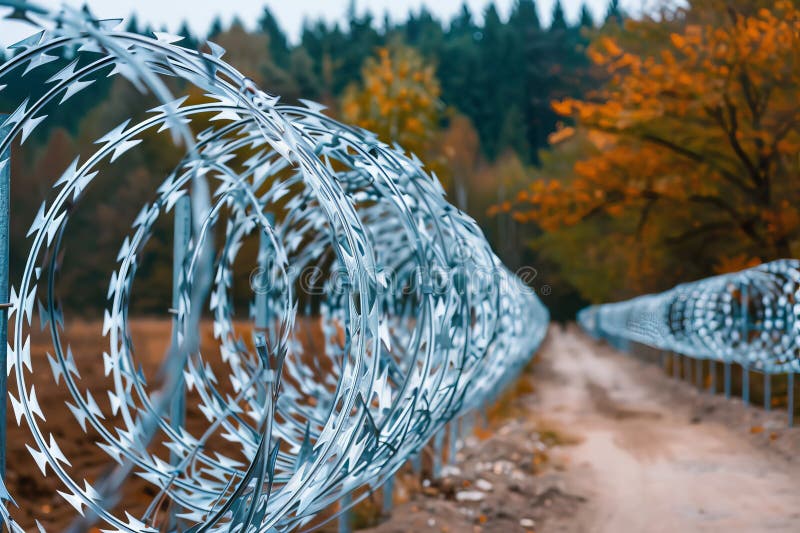 Close-up of a Security Fence with Sharp Barbed Wire for Enhanced ...