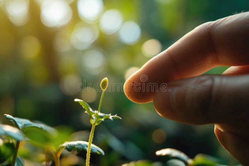 Close-up of a Seed on a Fingertip, with a Blurred Greenery Background ...