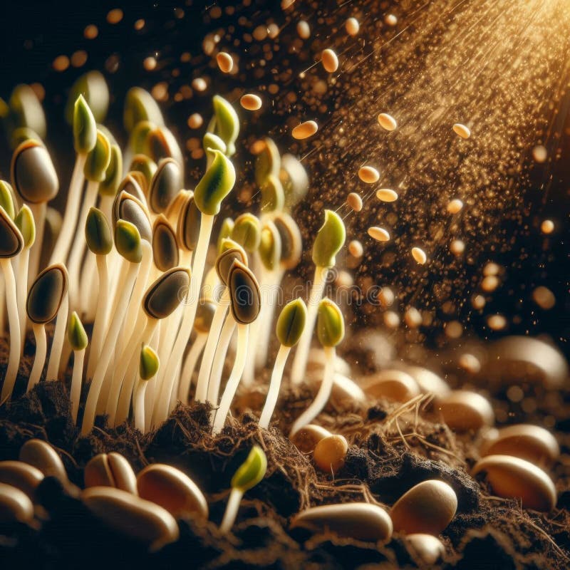 Close-Up of Seeding and Germinating Beans in Soil, Early Stages of ...