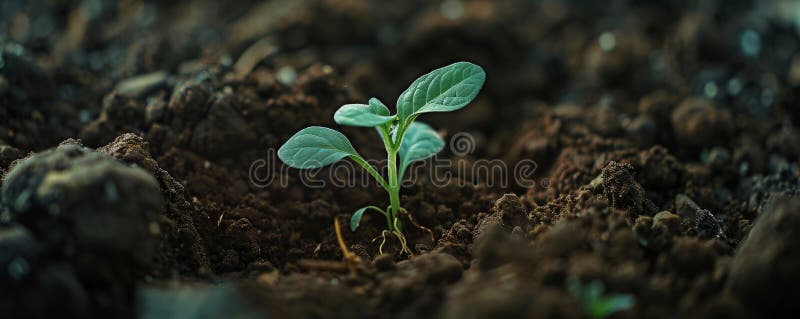 A Close-up of a Seedling Emerging from the Soil, with Tiny Roots ...