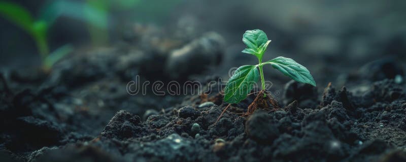 A Close-up of a Seedling Emerging from the Soil, with Tiny Roots ...