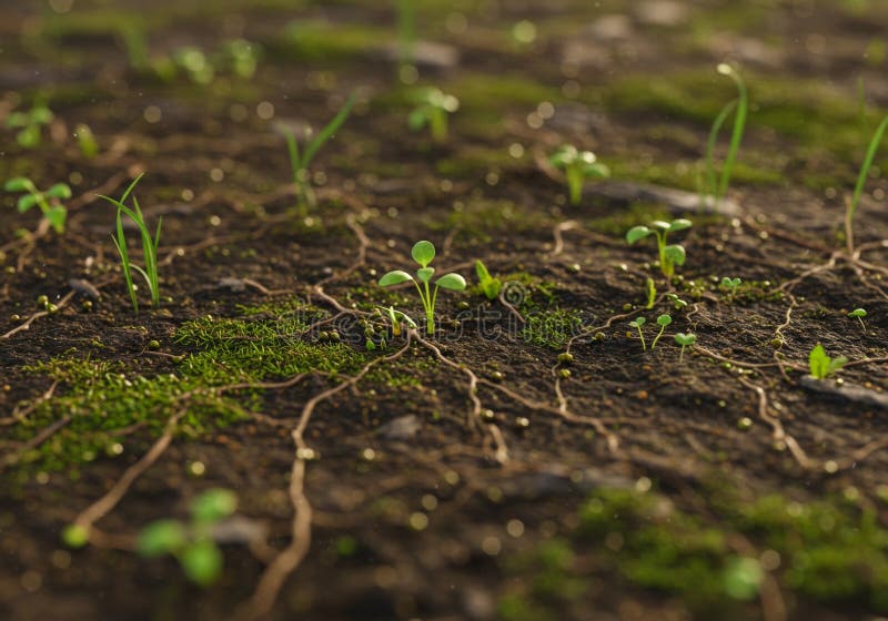 Close Up of Seedlings Emerging from Dark Soil Stock Illustration ...