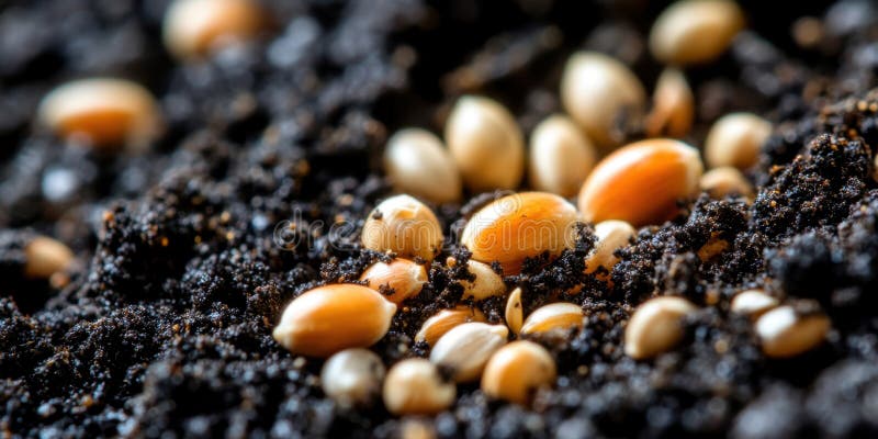 Close-up of Seeds on Dark Soil Showcasing Natural Growth Potential ...