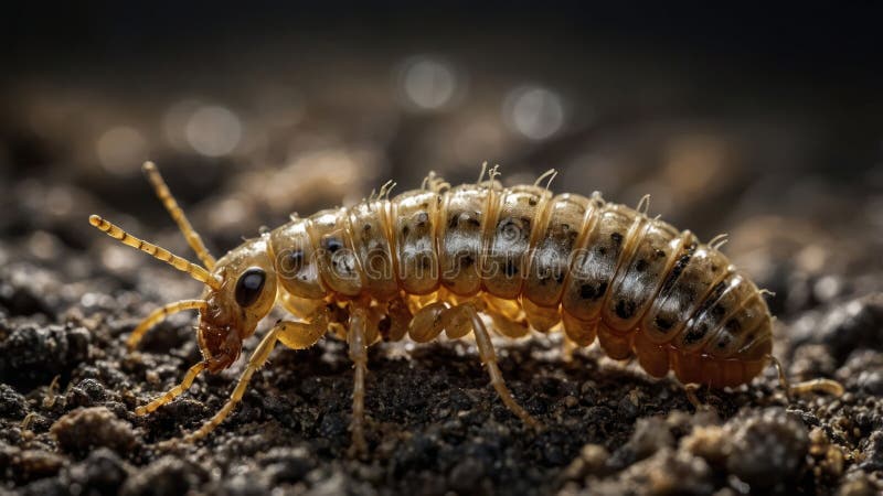 A Close-up of a Segmented, Translucent Insect on Soil, Showcasing Its ...