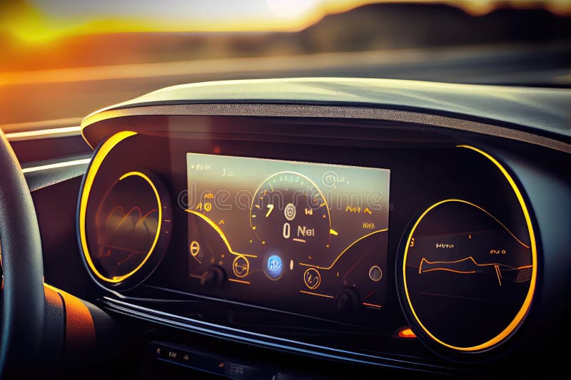 Close-up of a Self-driving Minivan S Dashboard, with Navigation System ...