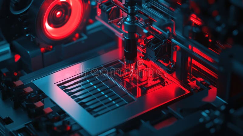 Close Up of a Semiconductor Manufacturing Process with Red Lighting ...