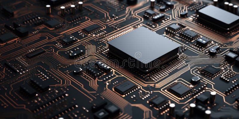 Close Up of Semiconductor or Microchip on a Black Motherboard, AI ...