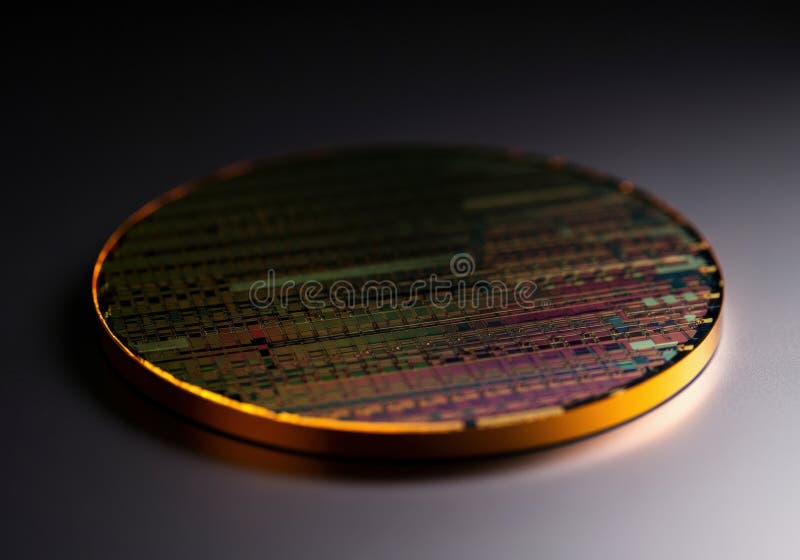 Close-up of a Semiconductor Wafer Showcasing Intricate Patterns and ...