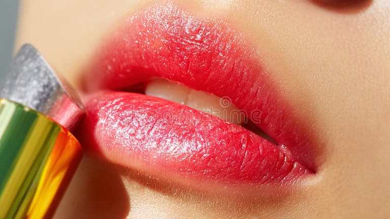 Close-up of Sensational Red Lips, Perfect Makeup Application with ...