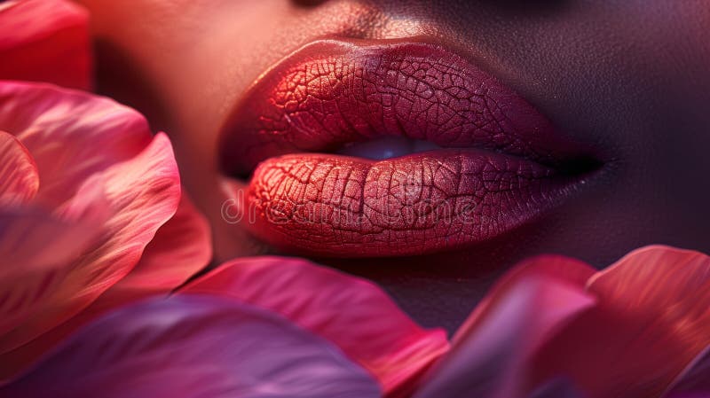 Close-up of Sensuous Red Lips among Petals Stock Illustration ...