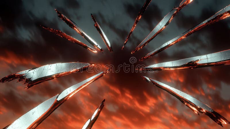 A Close Up of a Series of Sharp, Jagged, and Twisted Metal Objects ...