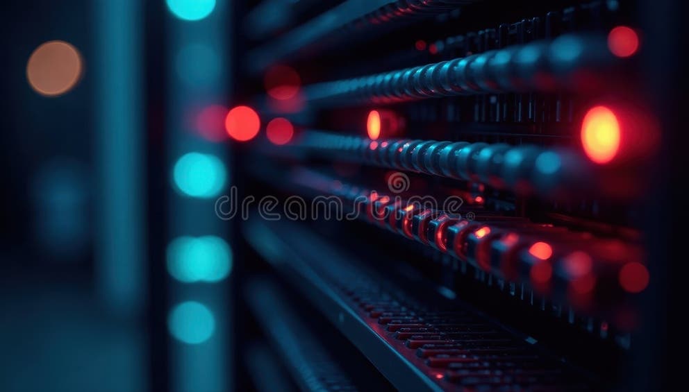 Close Up of Server Components, Error Lights Flashing, Warning ...