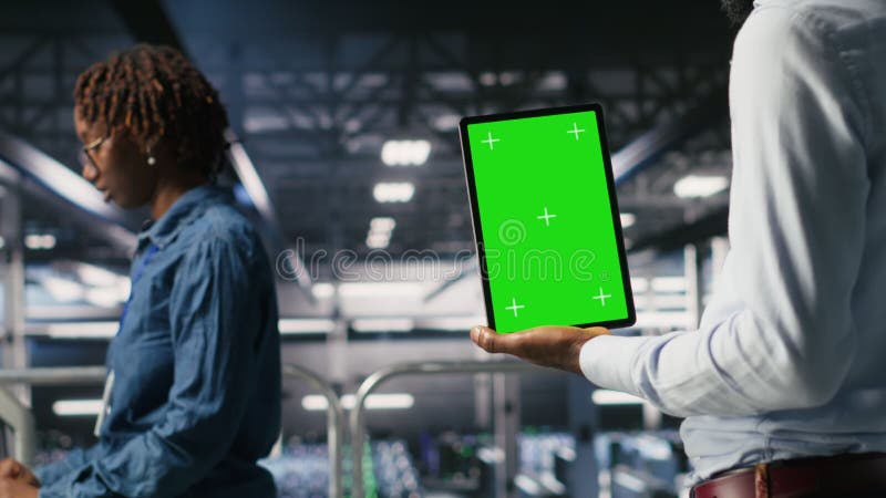 Close Up of Server Hub Admin Using Isolated Screen Tablet Next To Colleague Stock Video - Video ...