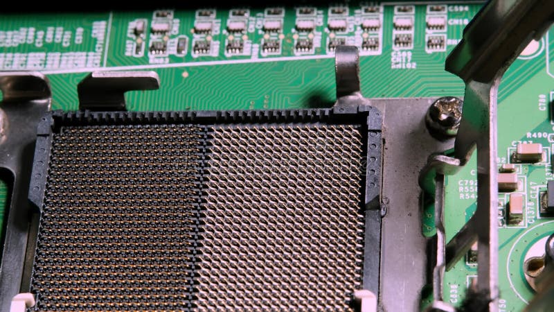 Close-up of a Server Motherboard with a Processor Slot, High-speed ...