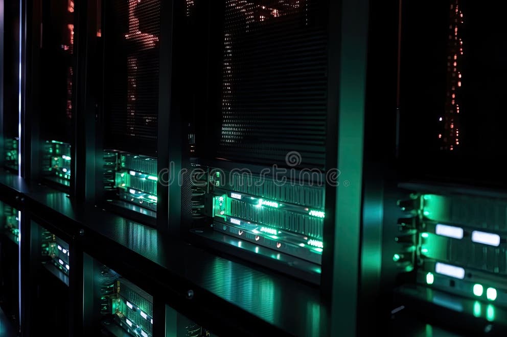 Close-up of Server Rack with Blinking Lights in Data Center Stock ...