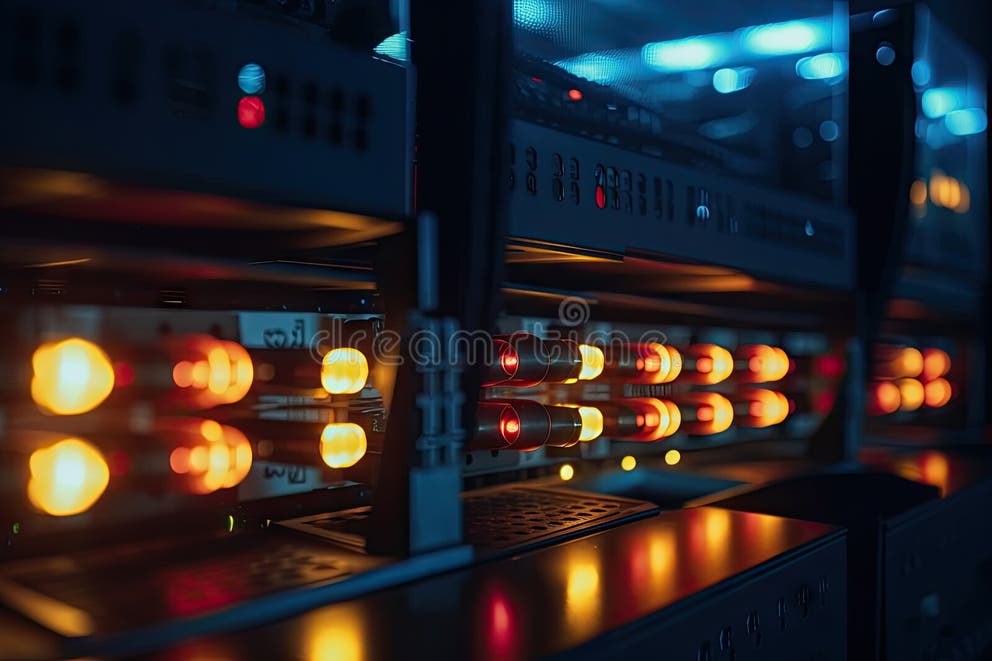 Close-up of Server Rack with Blinking Lights in Data Center Stock ...
