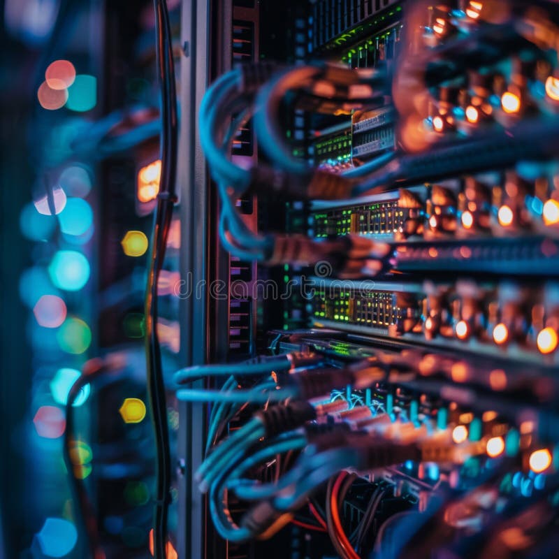 Close-up of a Server Rack with Cables and Lights Stock Illustration ...