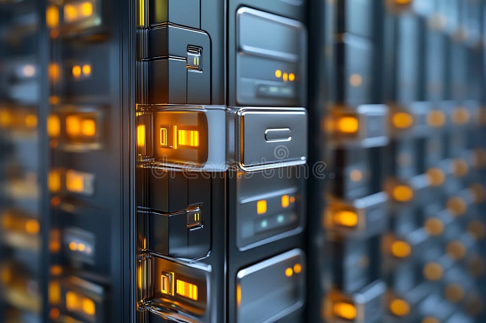 Close-up of a Server Rack with Glowing Data Storage in a Modern ...