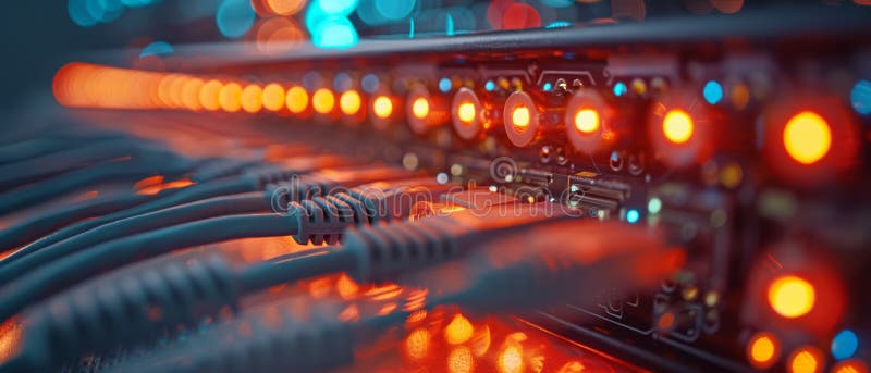 Close-up of Server Rack with Glowing Lights and Cables Stock ...
