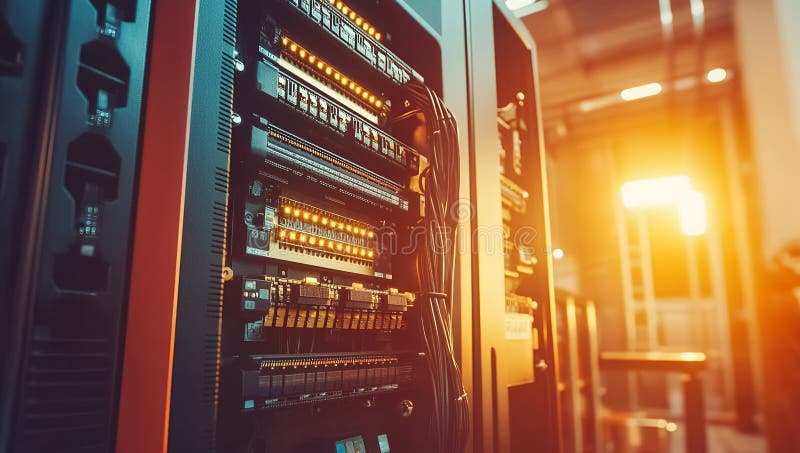 Closeup of Server Rack with Lit Lights Stock Illustration ...