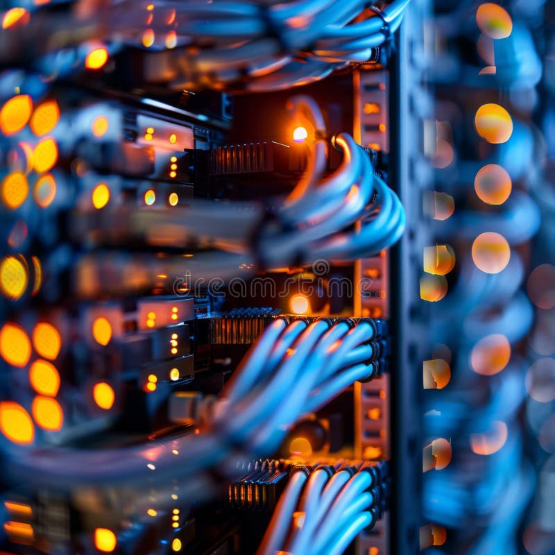 Close-up of a Server Rack with Network Cables and Lights Stock ...
