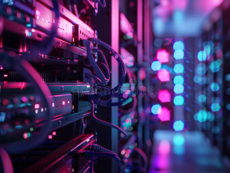 Close-up of Server Rack with Network Cables and Lights Stock ...