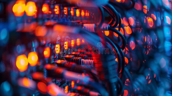 Close-up of a Server Rack with Red and Blue Lights Stock Illustration ...