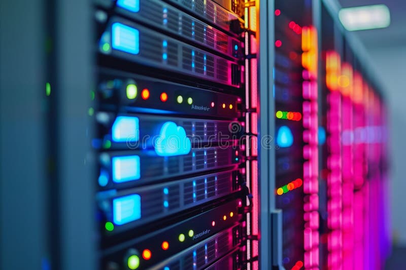 Close Up of Server Rack Servers Blinking Data Transfer Data Center ...