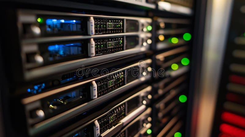 Close-up of Server Racks with Blinking Lights in a Data Center during ...