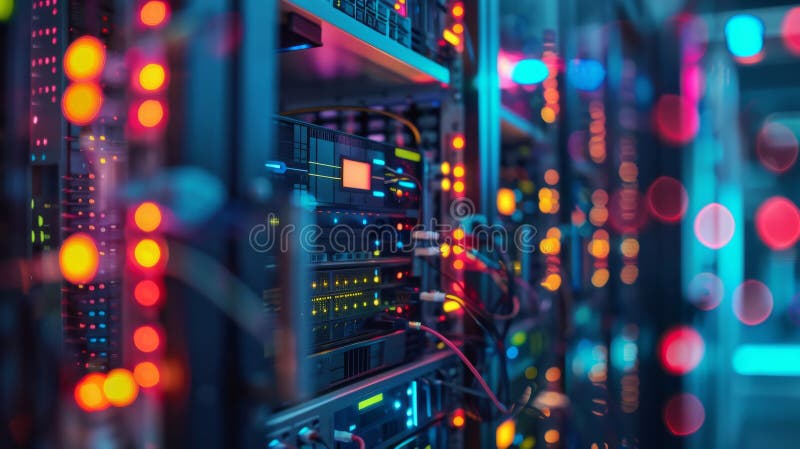 Close-up of Server Racks in a Data Center with Colorful Lights Stock ...